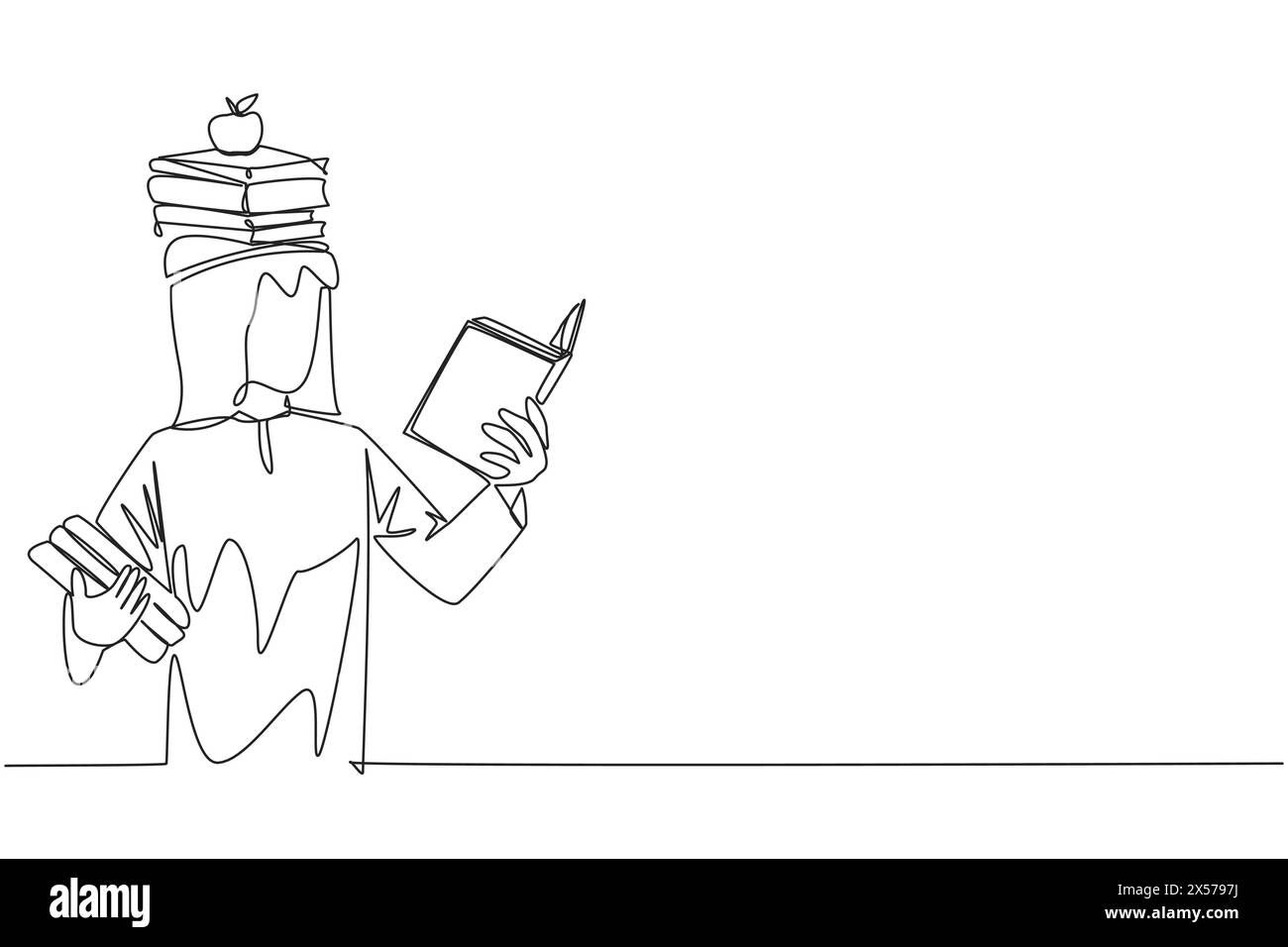 Single continuous line drawing Arabian man reading book practicing ...