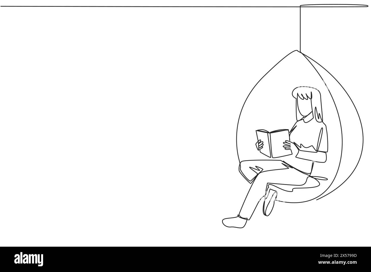 Single one line drawing woman sitting relaxed in a hanging chair ...