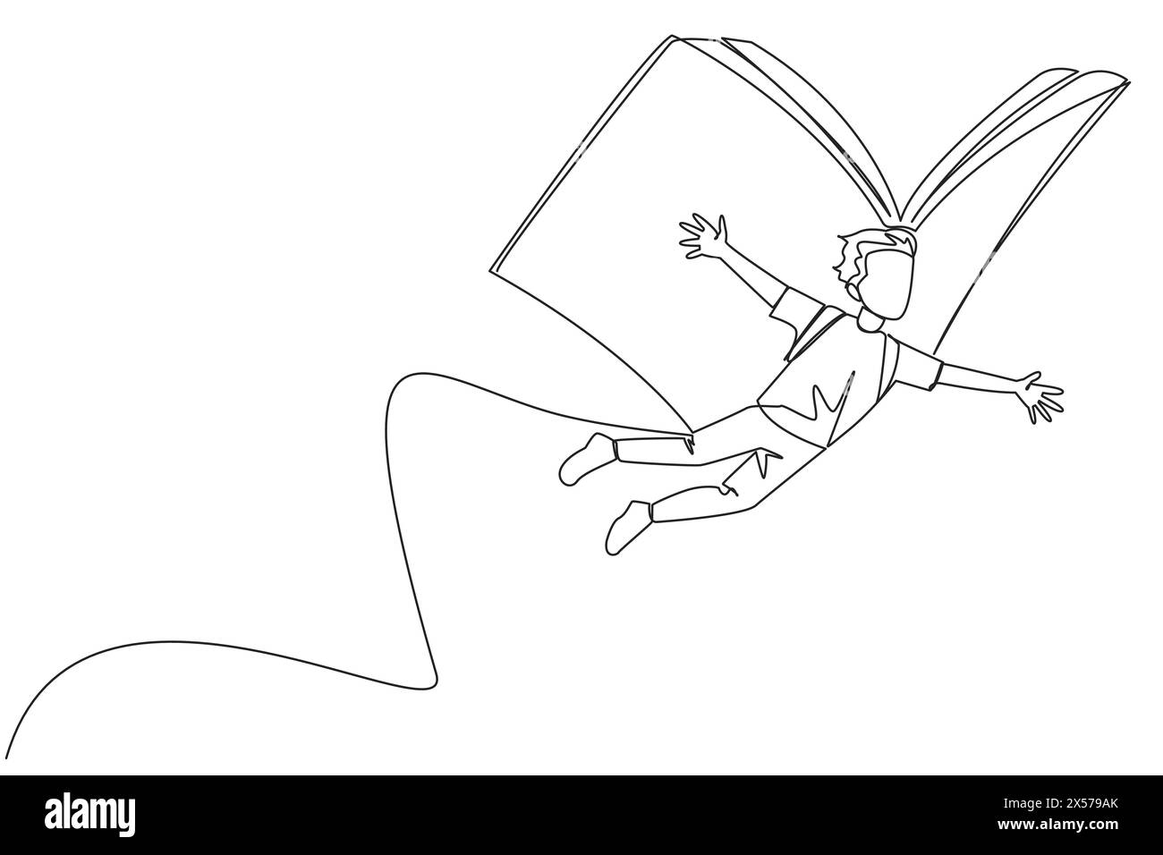 Single continuous line drawing brave man flying with wings that come ...