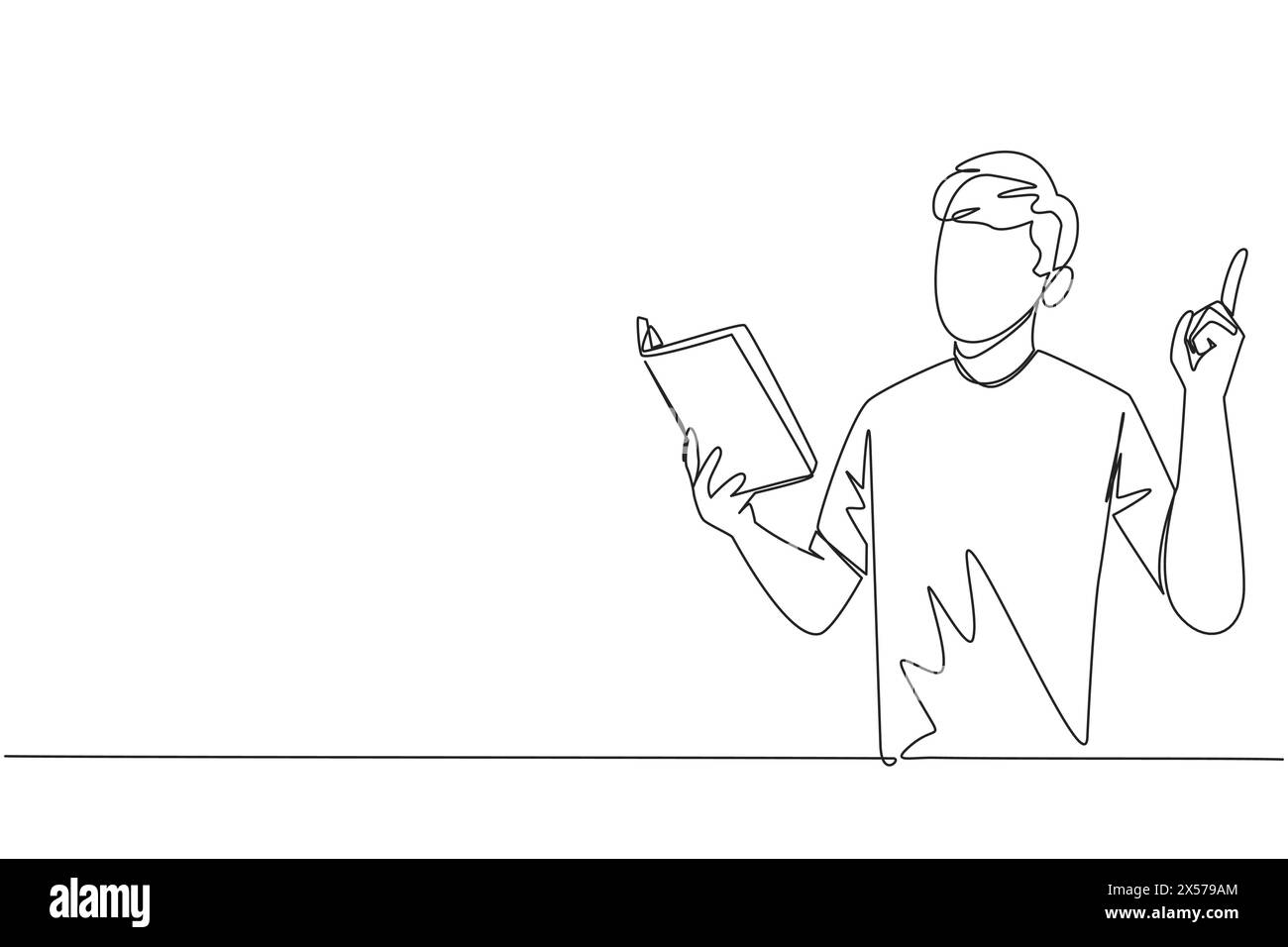 Continuous one line drawing man standing reading book. Gesture gets the ...