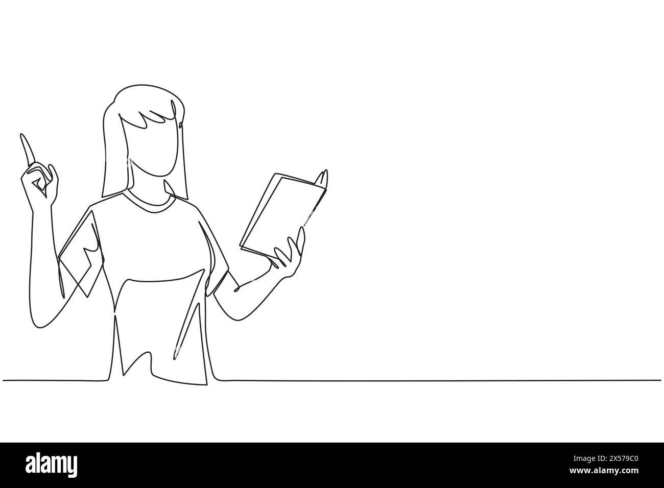 Single continuous line drawing woman standing reading a book. Gesture ...