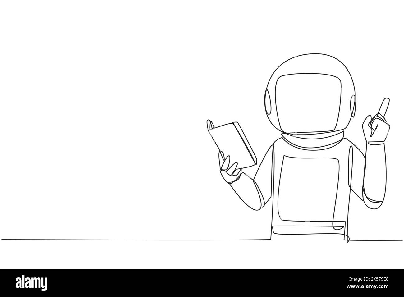 Single continuous line drawing astronaut standing reading book. Gesture ...