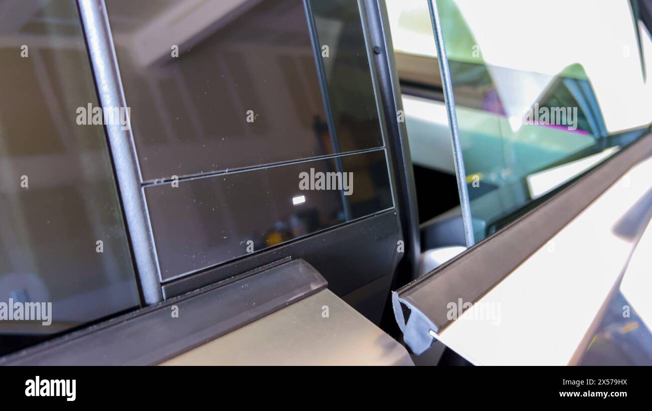 Close-Up of Tesla Cybertruck Window and Frame Design Stock Photo - Alamy