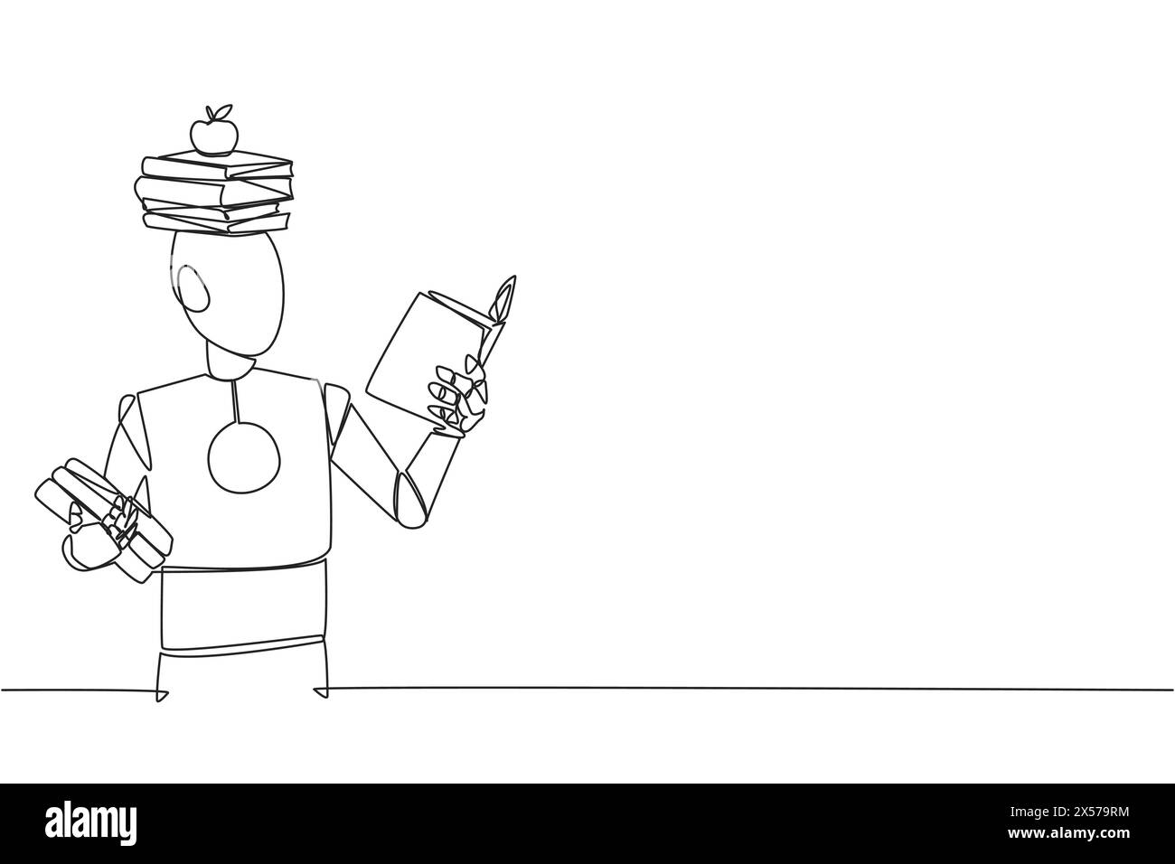 Continuous one line drawing robot reading book practicing balance ...