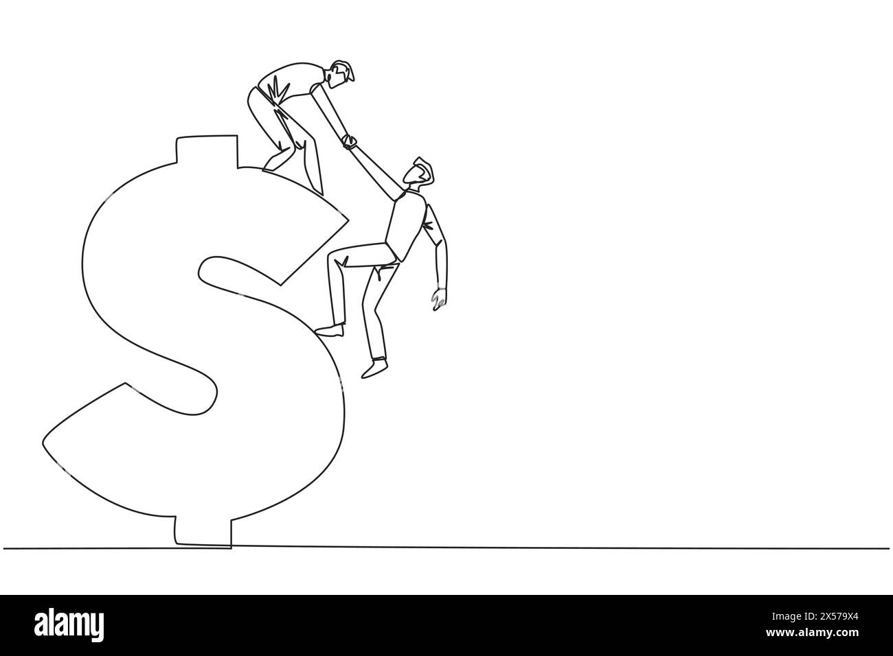 Single continuous line drawing businessman helps colleague climb the ...