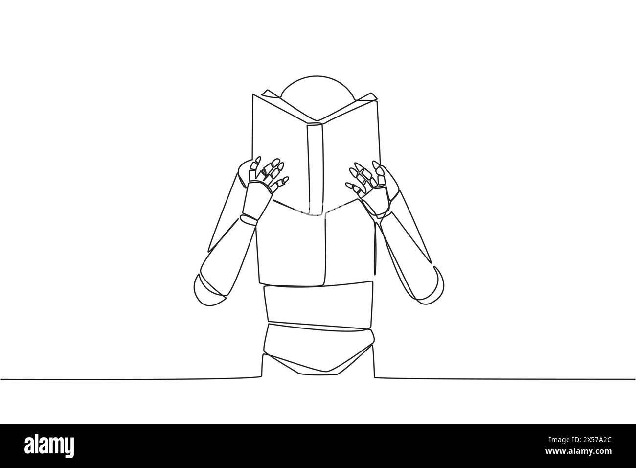 Continuous one line drawing robot seriously reading book until cover ...