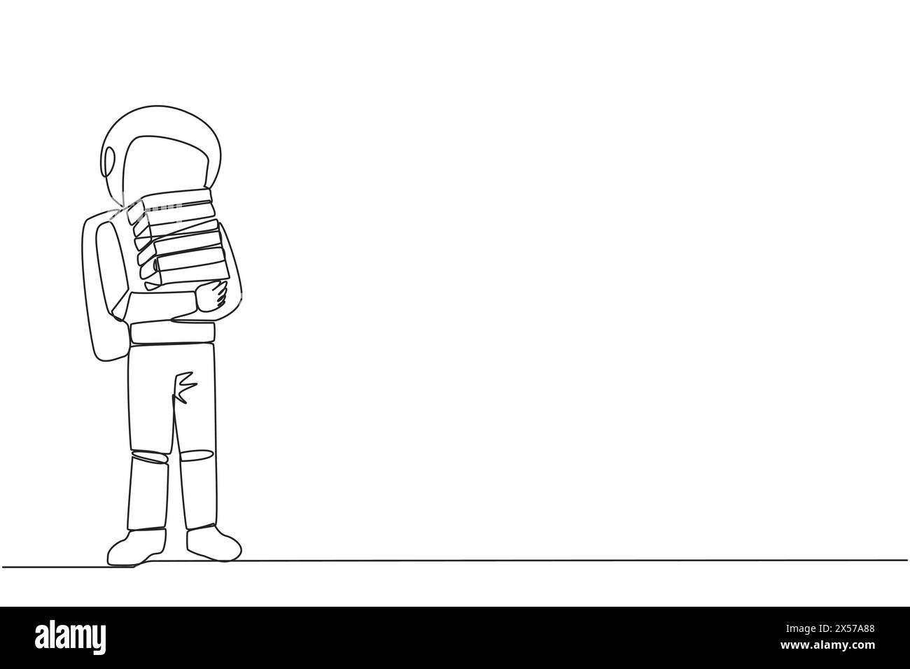 Single one line drawing astronaut standing hug some books. Favorite ...