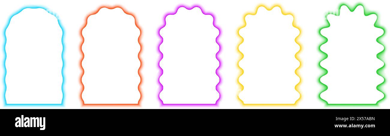 Set of colorful arch frames with wavy edges. Archway shapes with wiggly ...