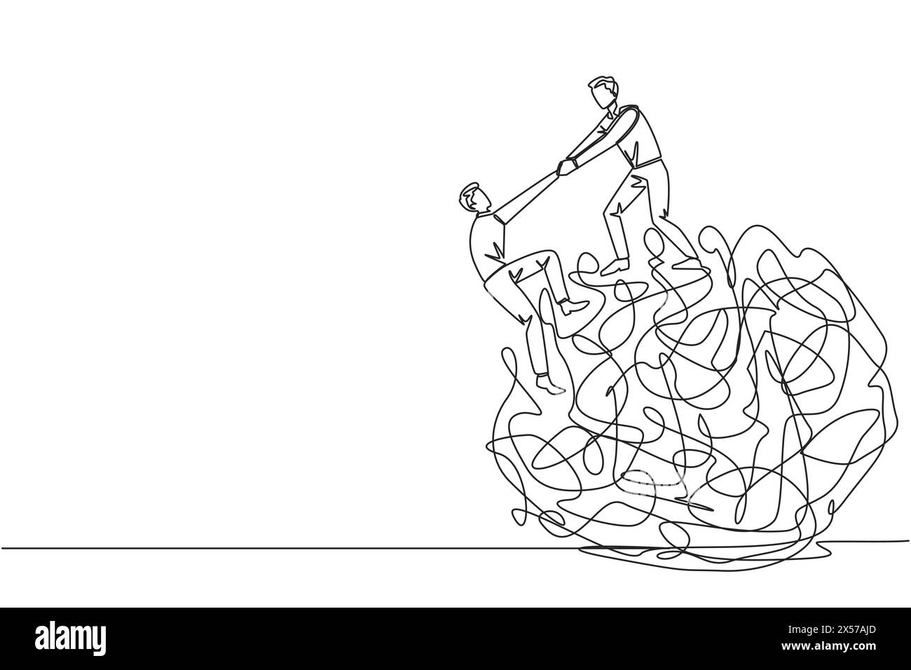 Single one line drawing businessman helps colleague climb the big heavy ...