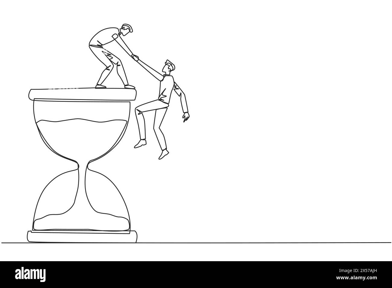 Single continuous line drawing businessman helps colleague climb the ...