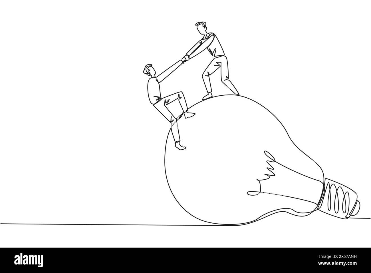 Continuous one line drawing businessman helps colleague climb the big ...