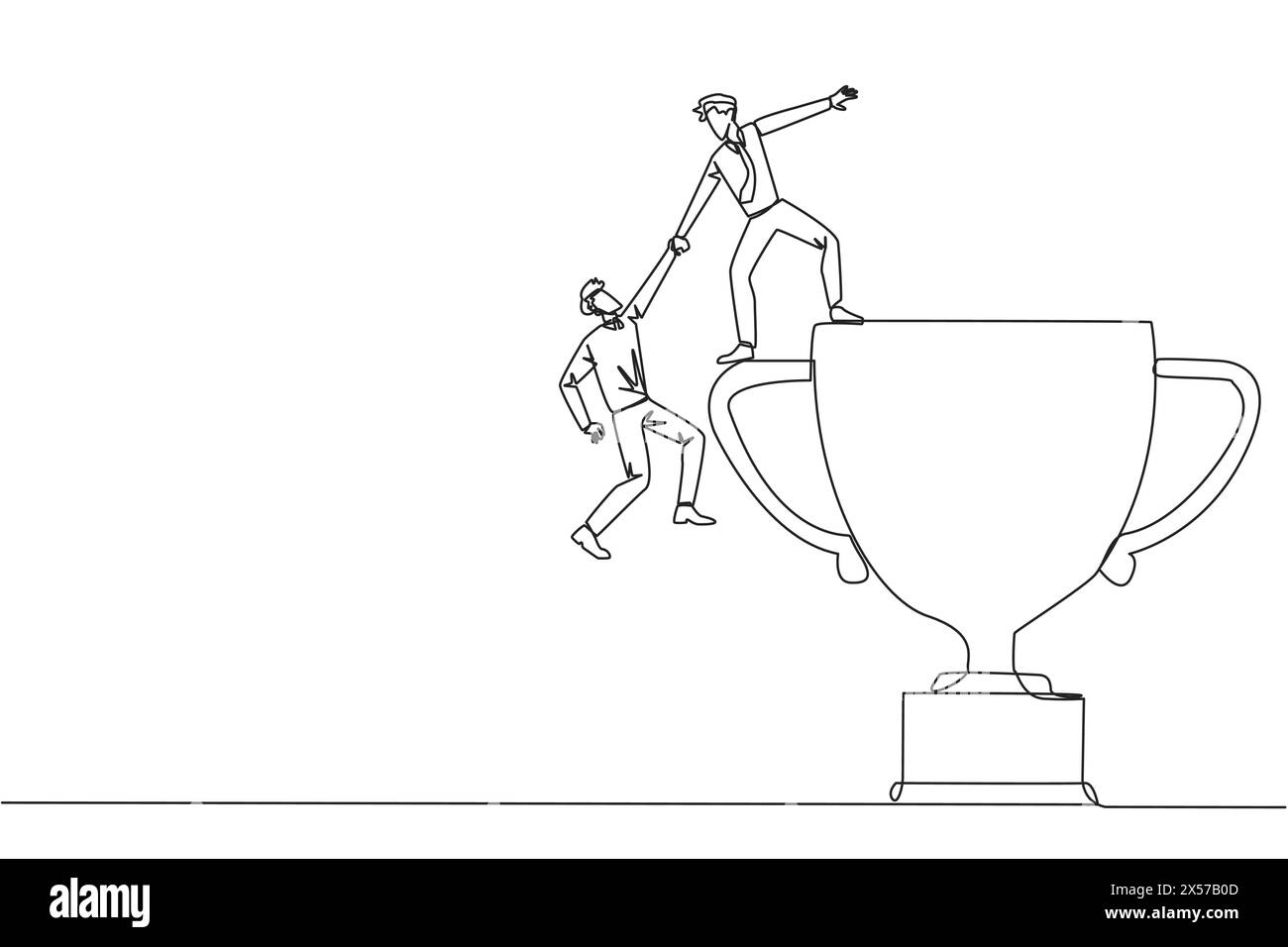 Single continuous line drawing businessman helps colleague climb the ...