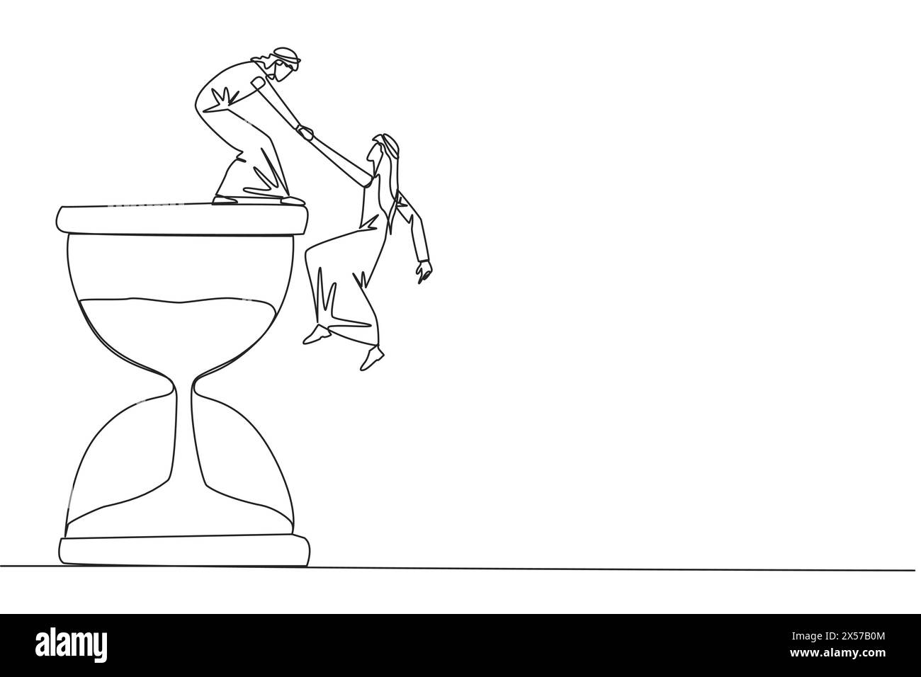 Single continuous line drawing Arabian businessman helps colleague ...