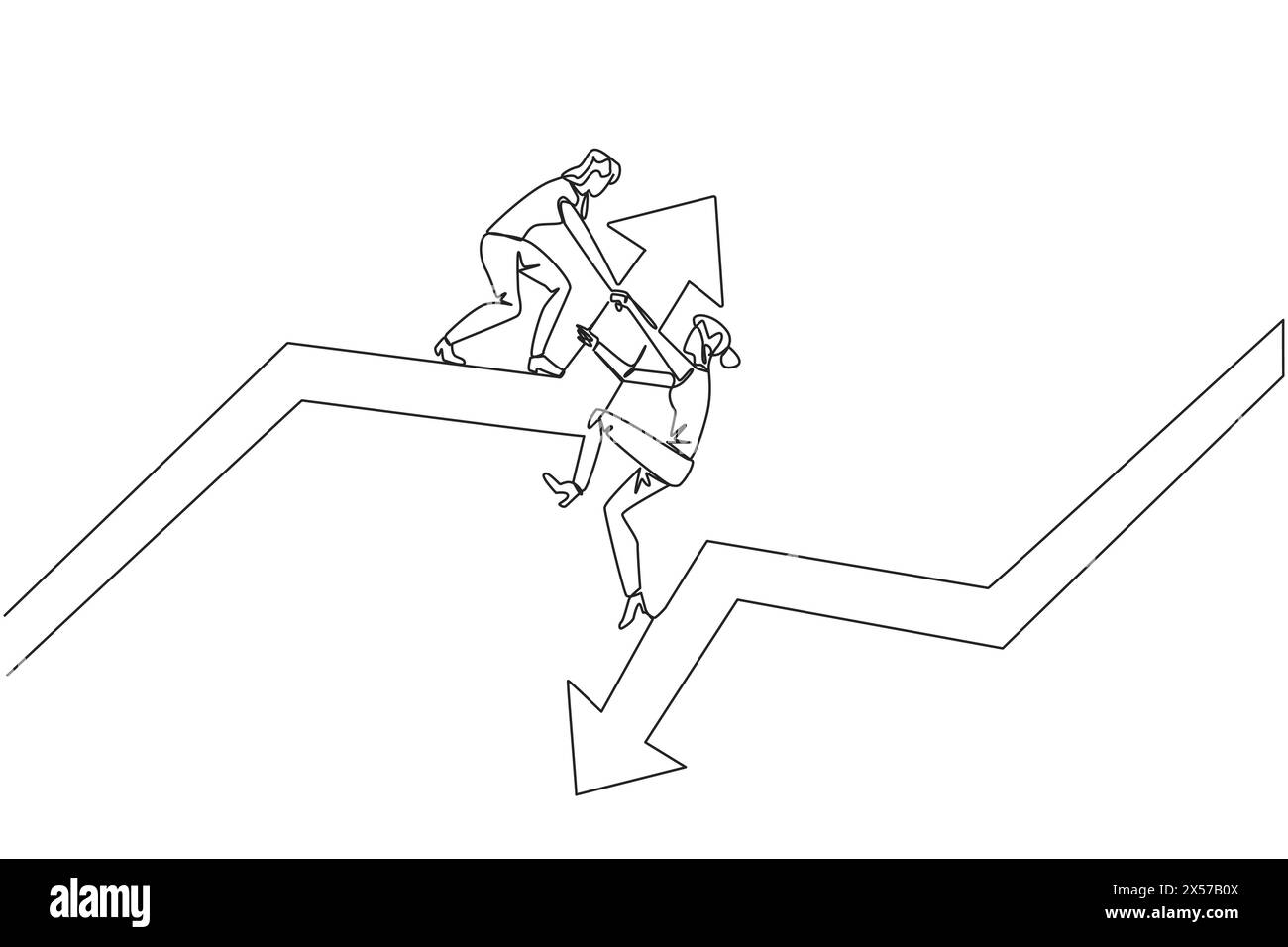 Single continuous line drawing businesswoman helps colleague climb ...