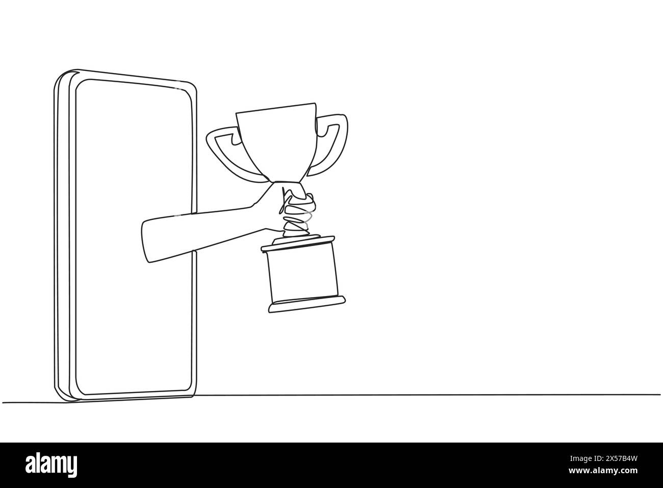 Continuous one line drawing hand comes out from middle of smartphone ...