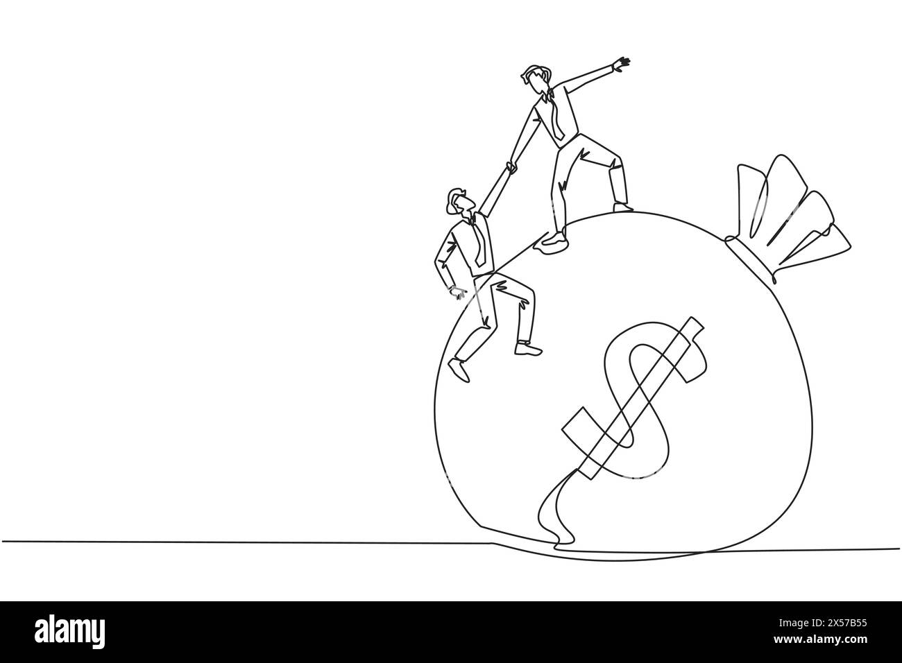 Single continuous line drawing businessman helps colleague to climb the ...