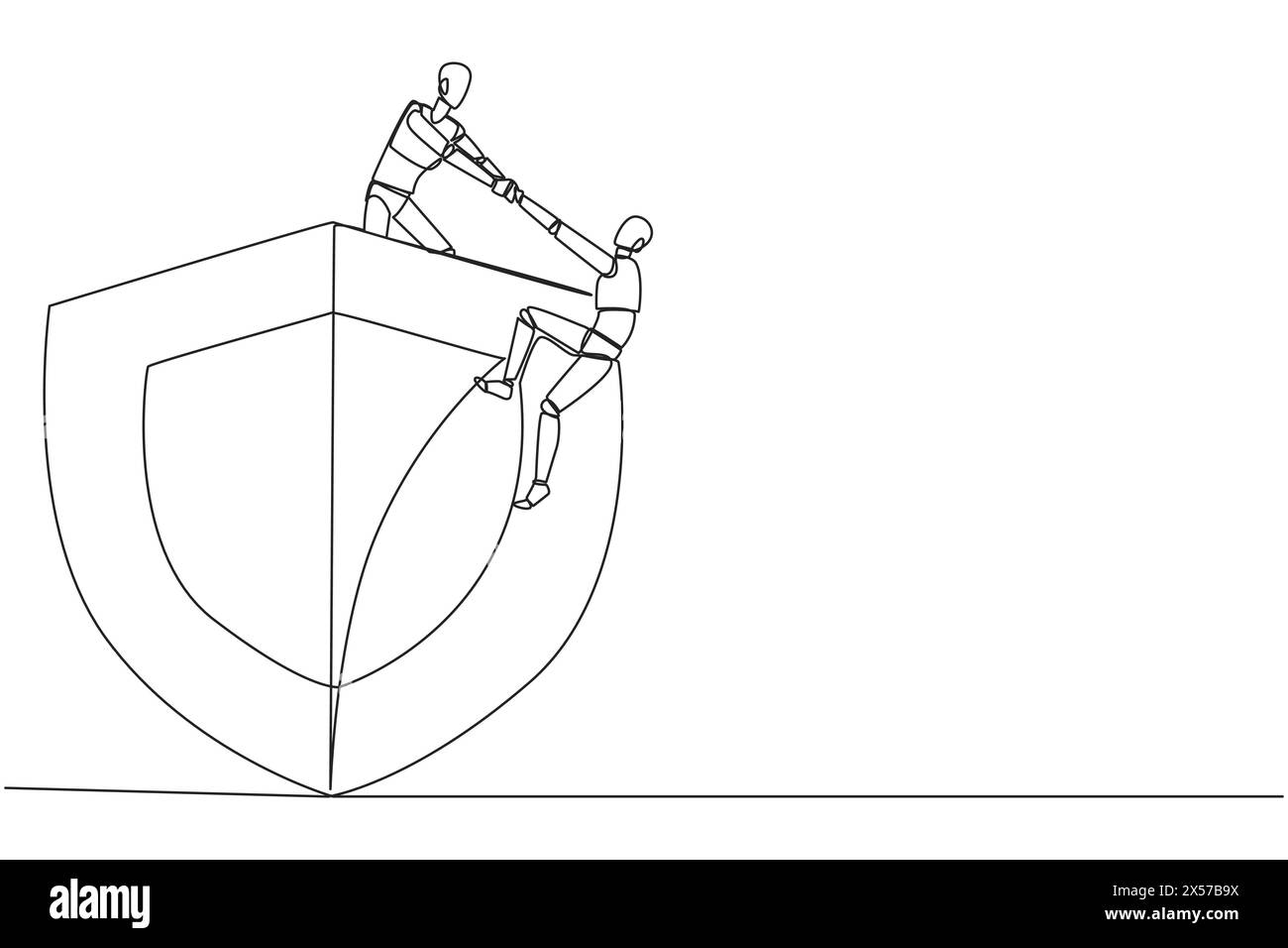 Continuous one line drawing smart robotic helps colleague climbs the ...