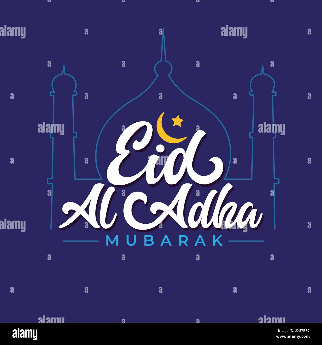 Eid al Adha Mubarak logo with beautiful typography, moon, star and line ...
