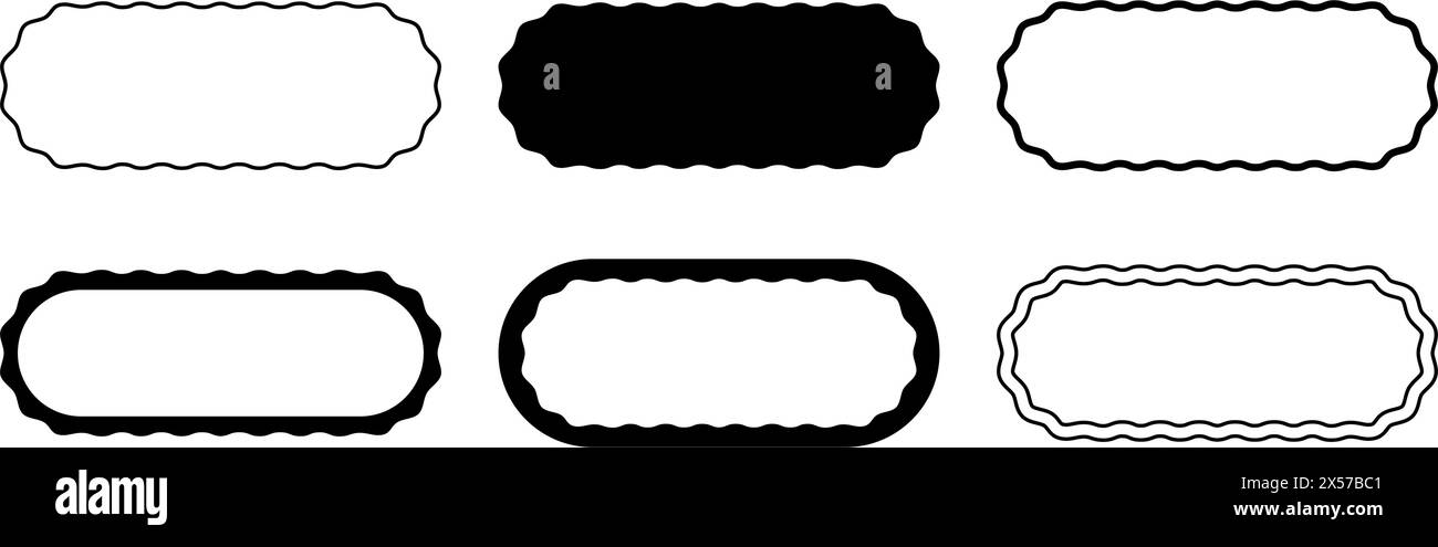 Set of rectangle frames with wiggly rounded edges. Oval shapes with ...