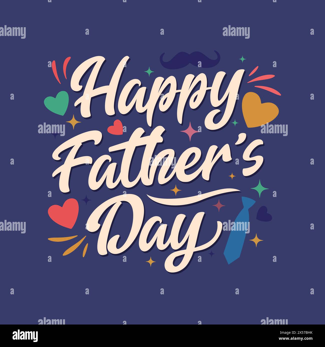 Happy Father’s Day hand drawn lettering greeting card with hearts ...