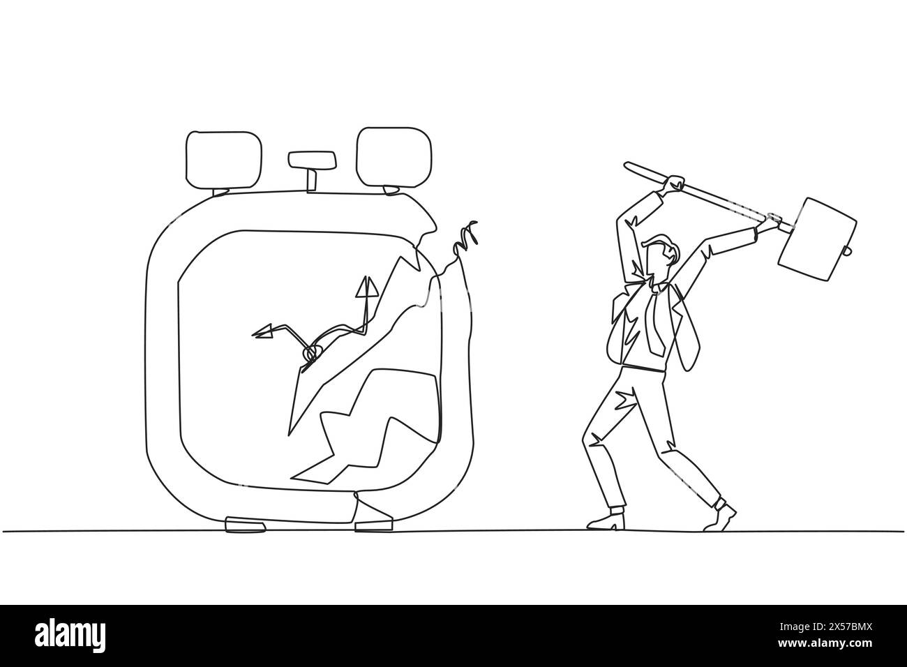 Single continuous line drawing businessman preparing to hit the big ...