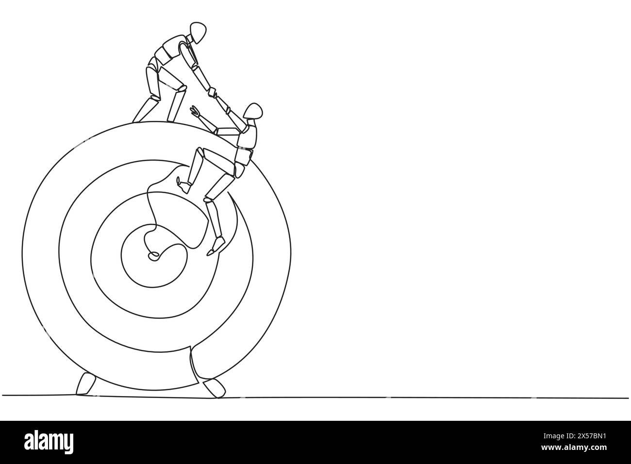 Continuous one line drawing smart robotic helps colleague climb the big ...