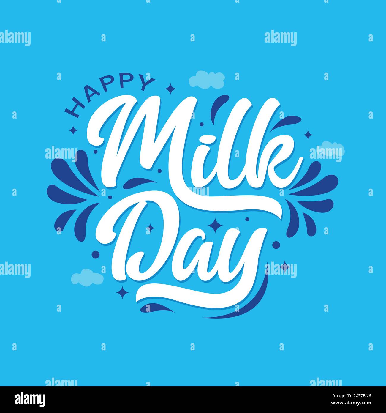 Happy milk day banner design with milk day hand lettering logo on blue ...