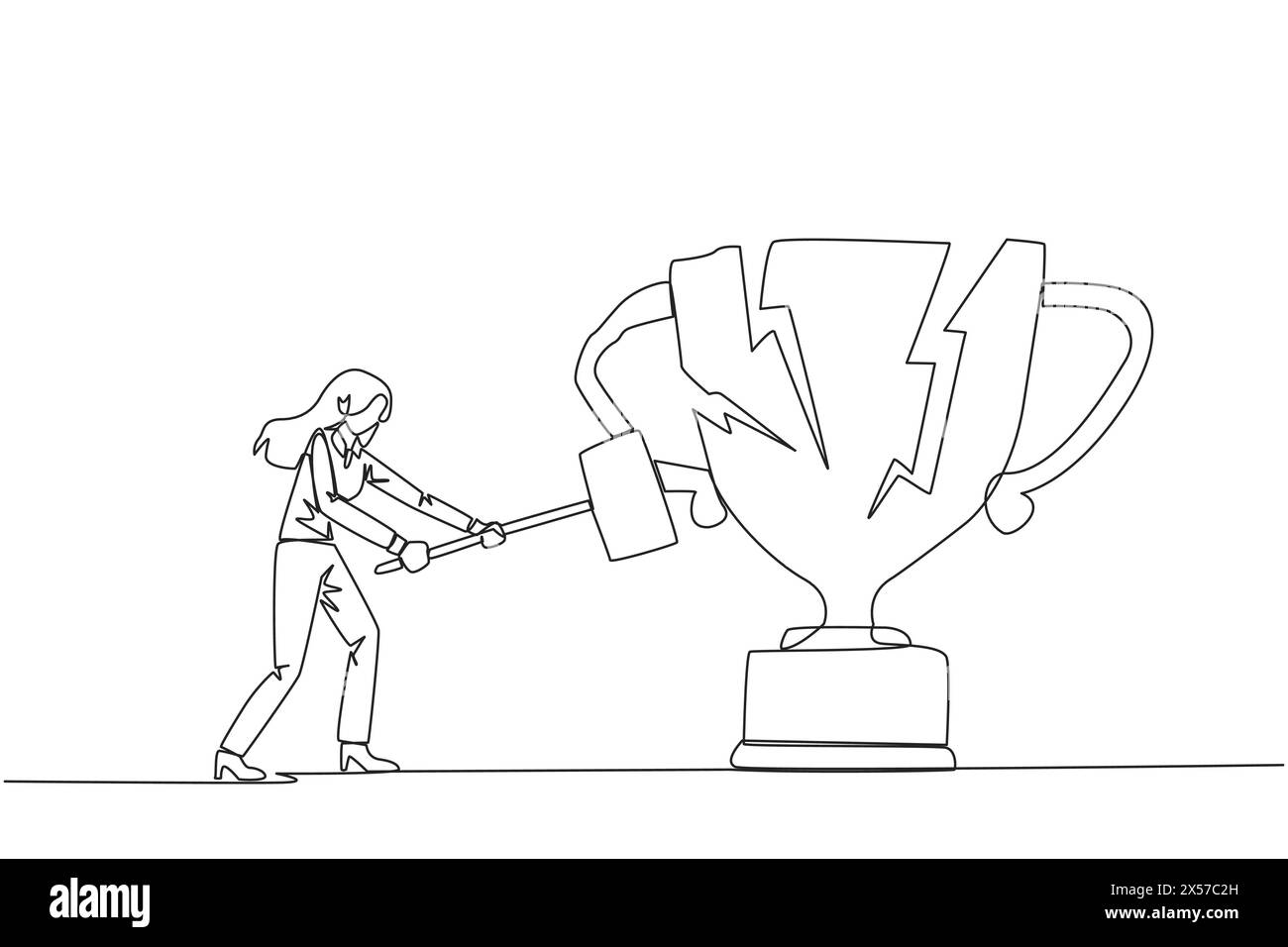 Continuous one line drawing businesswoman preparing to hit the big ...