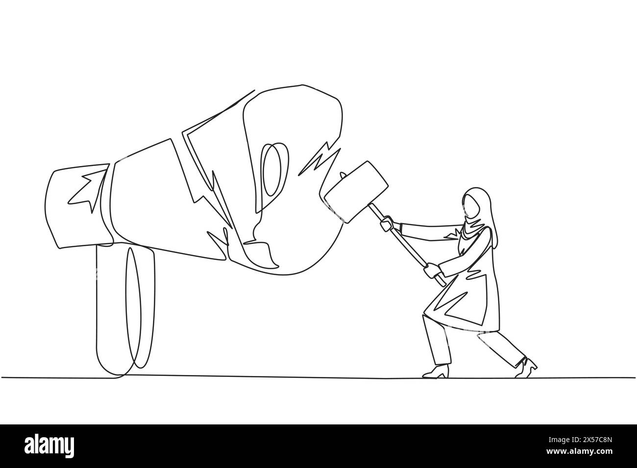 Single one line drawing Arabian businesswoman preparing to hit a big ...