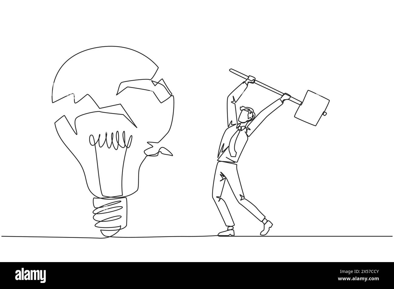 Continuous one line drawing businessman preparing to hit a big ...