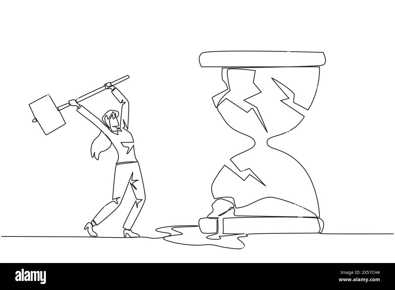 Single continuous line drawing businesswoman preparing to hit the big ...