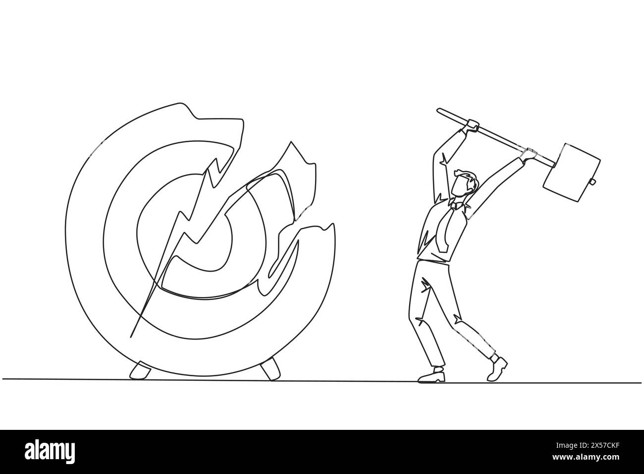 Continuous one line drawing businessman preparing to hit a big target ...