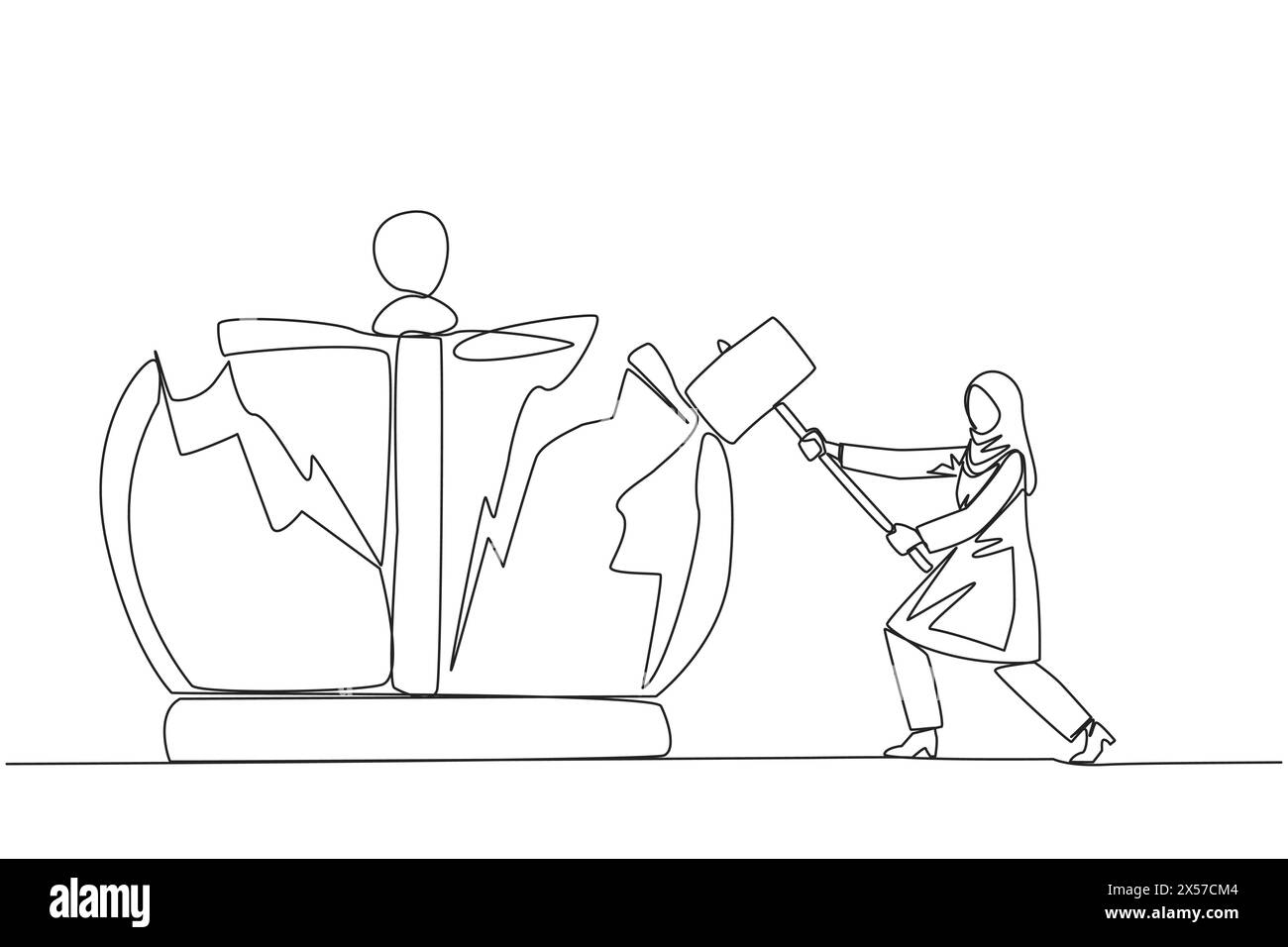 Single one line drawing Arabian businesswoman preparing to hit big ...