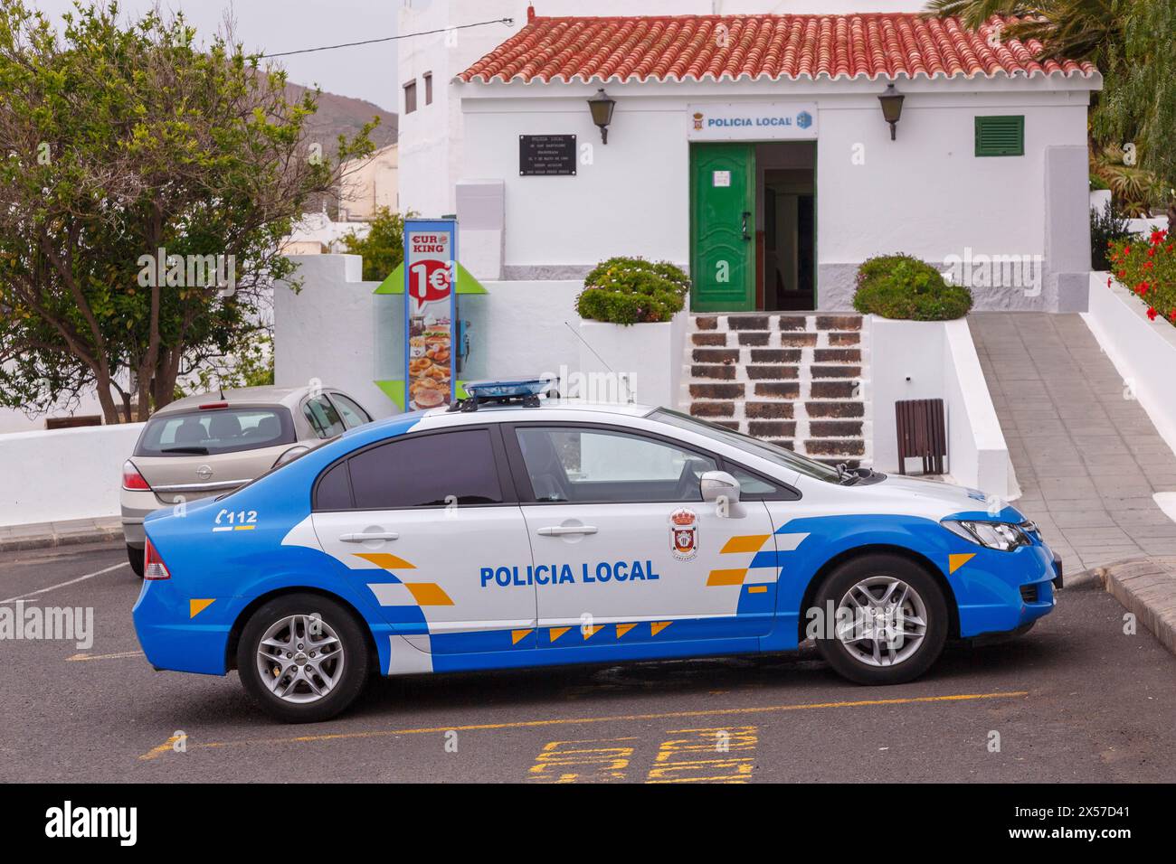 Policia Local police car outside a police station, San Bartolome ...