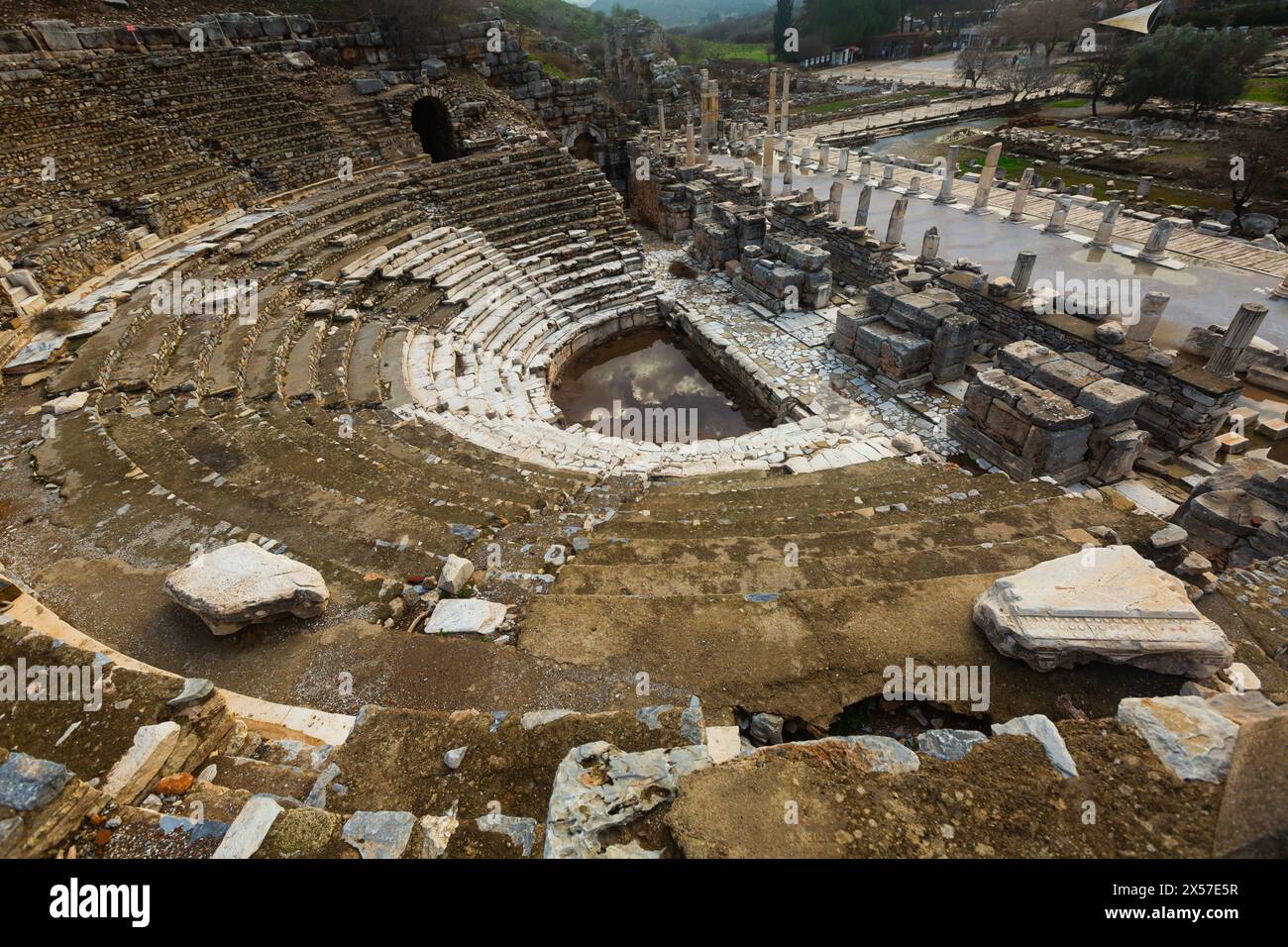 Aerial view of remains of Odeon and State Agora in Ephesus after ...