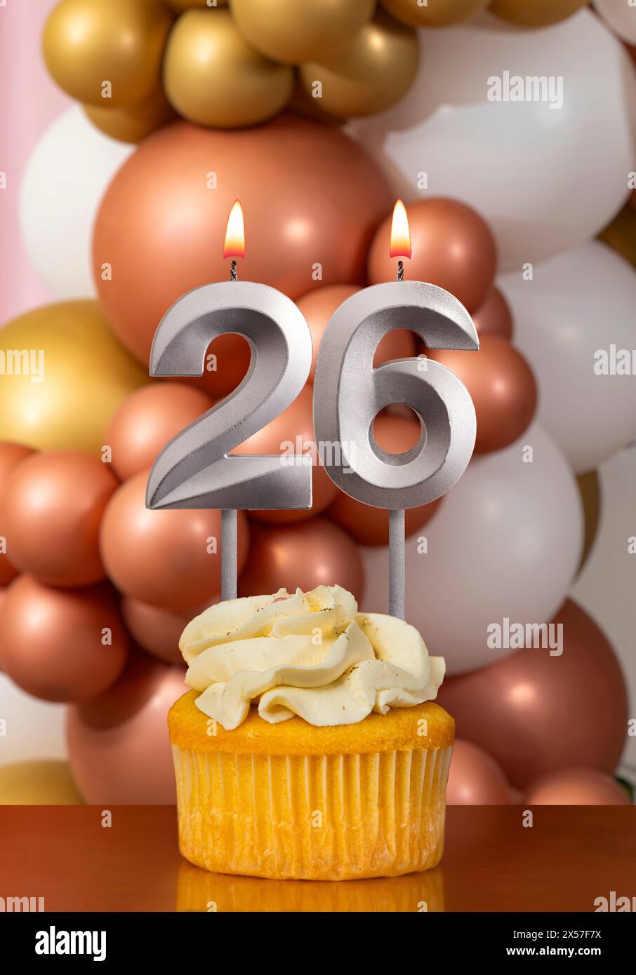 Birthday candle number 26 - Celebration balloons background Stock Photo ...