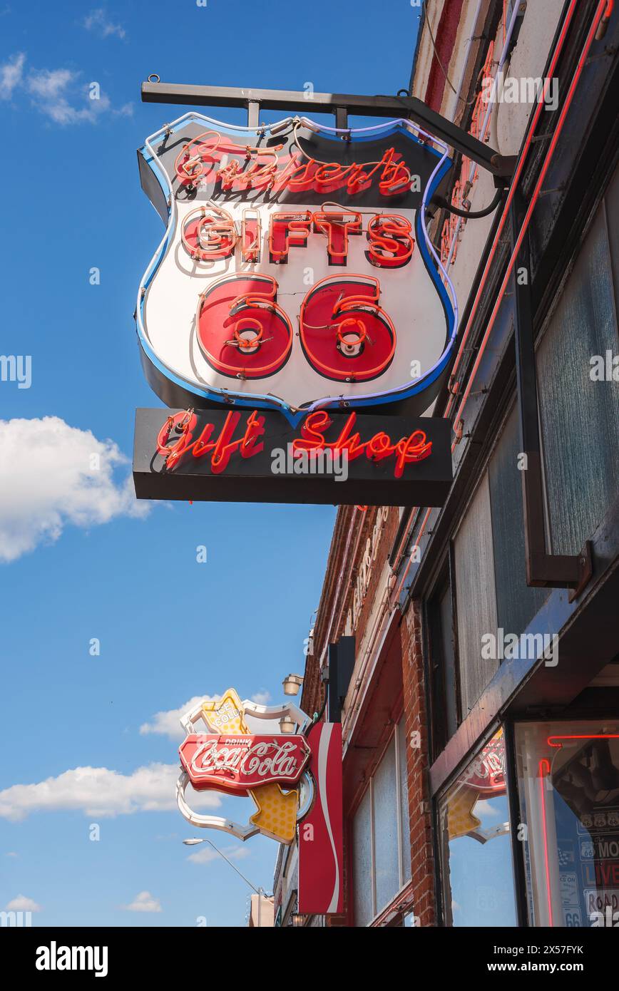 Neon Souvenirs Gifts 66 Gift Shop Sign, Route 66, Williams Town Stock ...