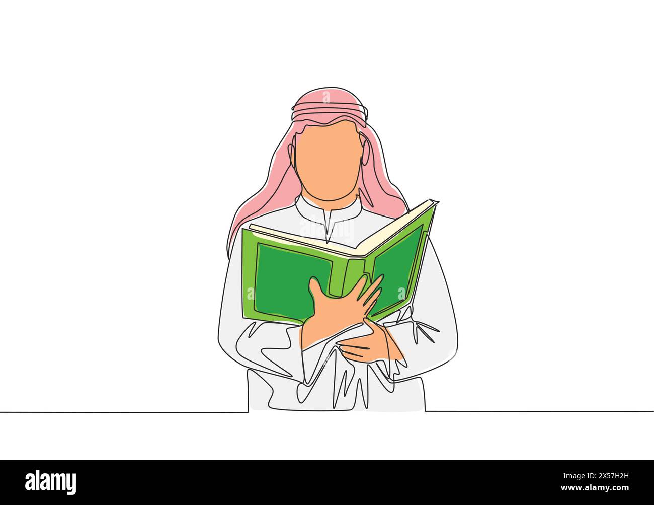 Single continuous line drawing of young muslim person reading and ...