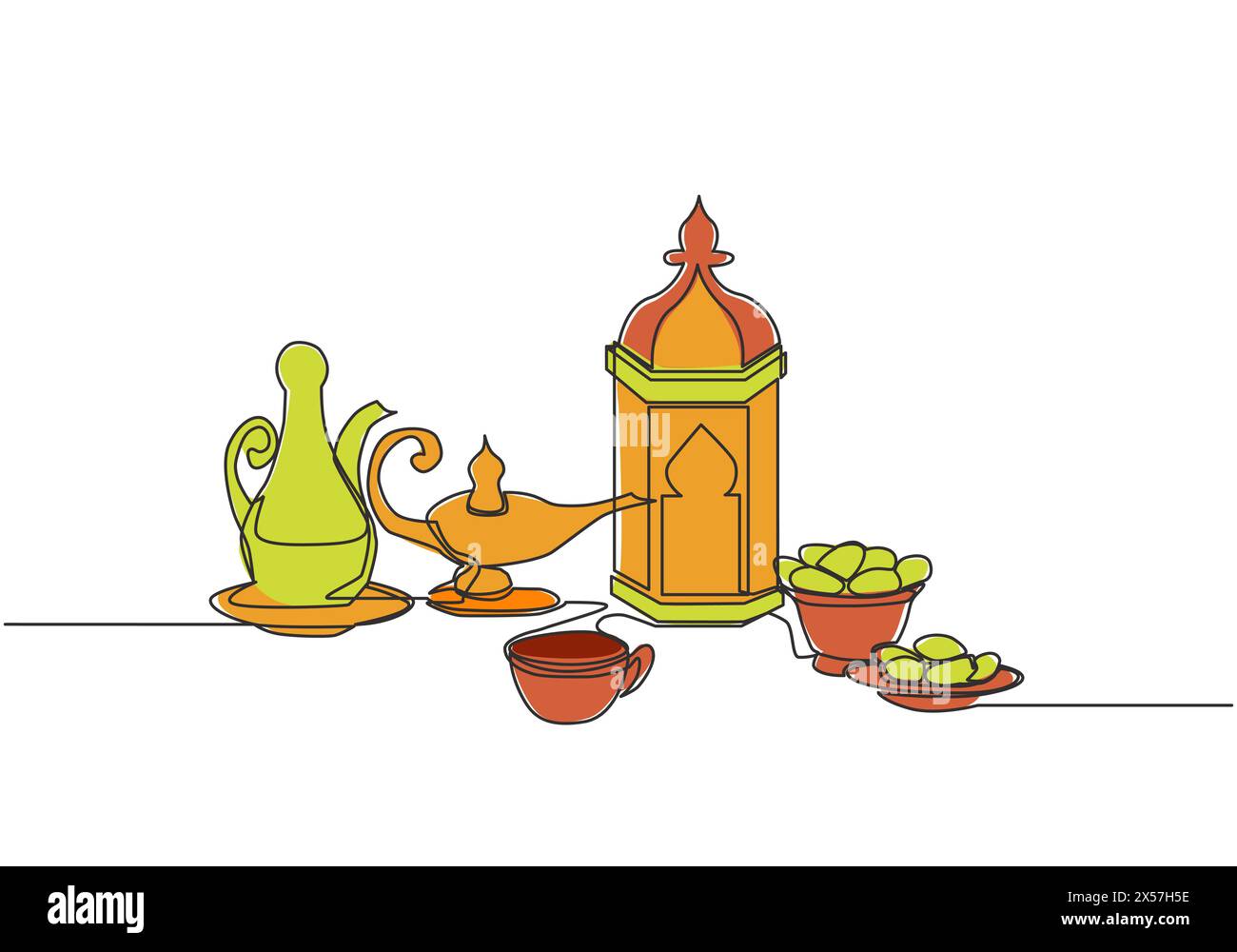 Ramadan Kareem greeting card, poster and banner design. One single line ...