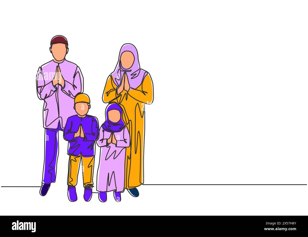 Ramadan Kareem greeting card, poster and banner design. One single line ...