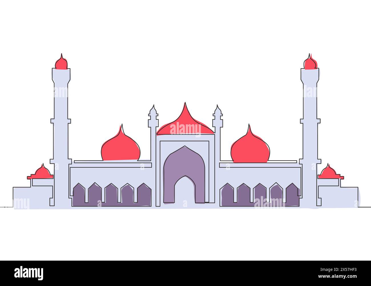 Single continuous line drawing of Islamic historical landmark masjid or ...