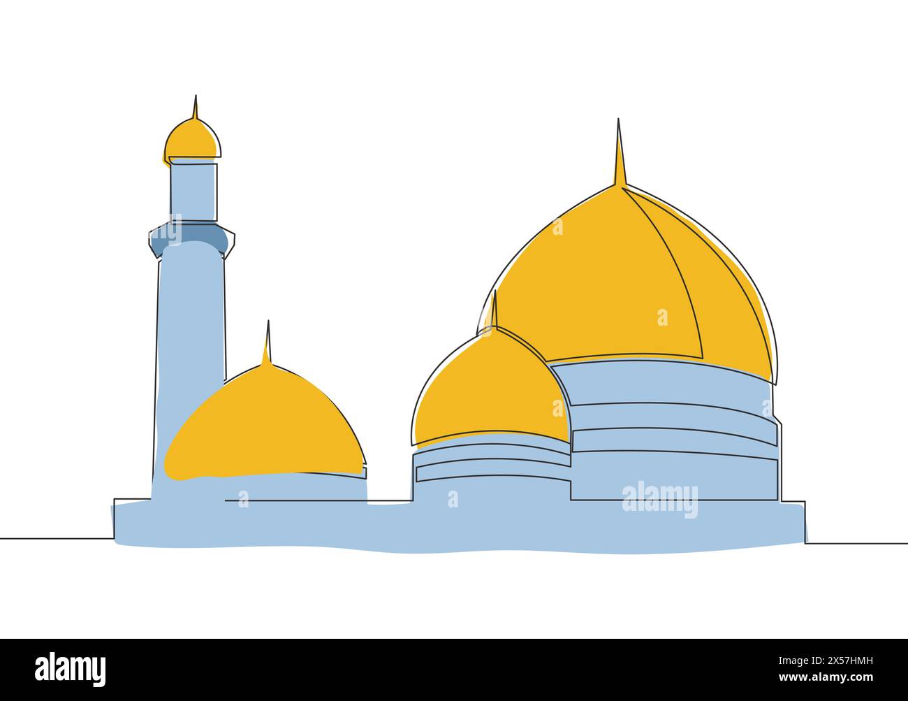 Single continuous line drawing of historical dome landmark mosque or ...