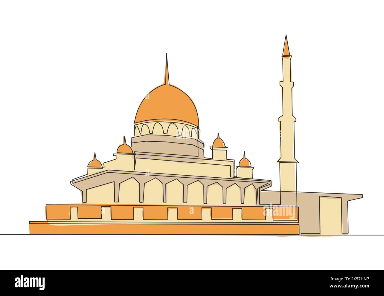 One continuous line drawing of Islamic historical landmark masjid or ...