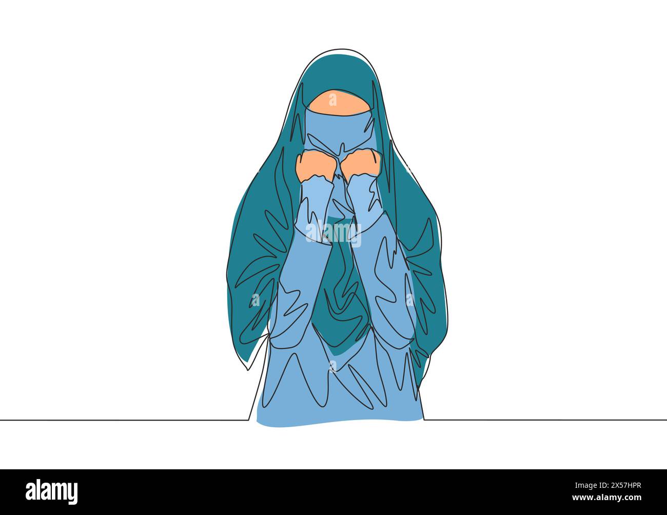 Single continuous line drawing of young attractive middle east muslimah ...