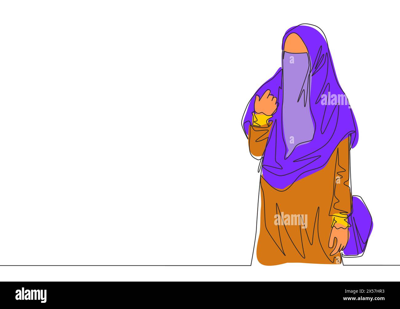 One continuous line drawing of young attractive Asian muslimah wearing ...