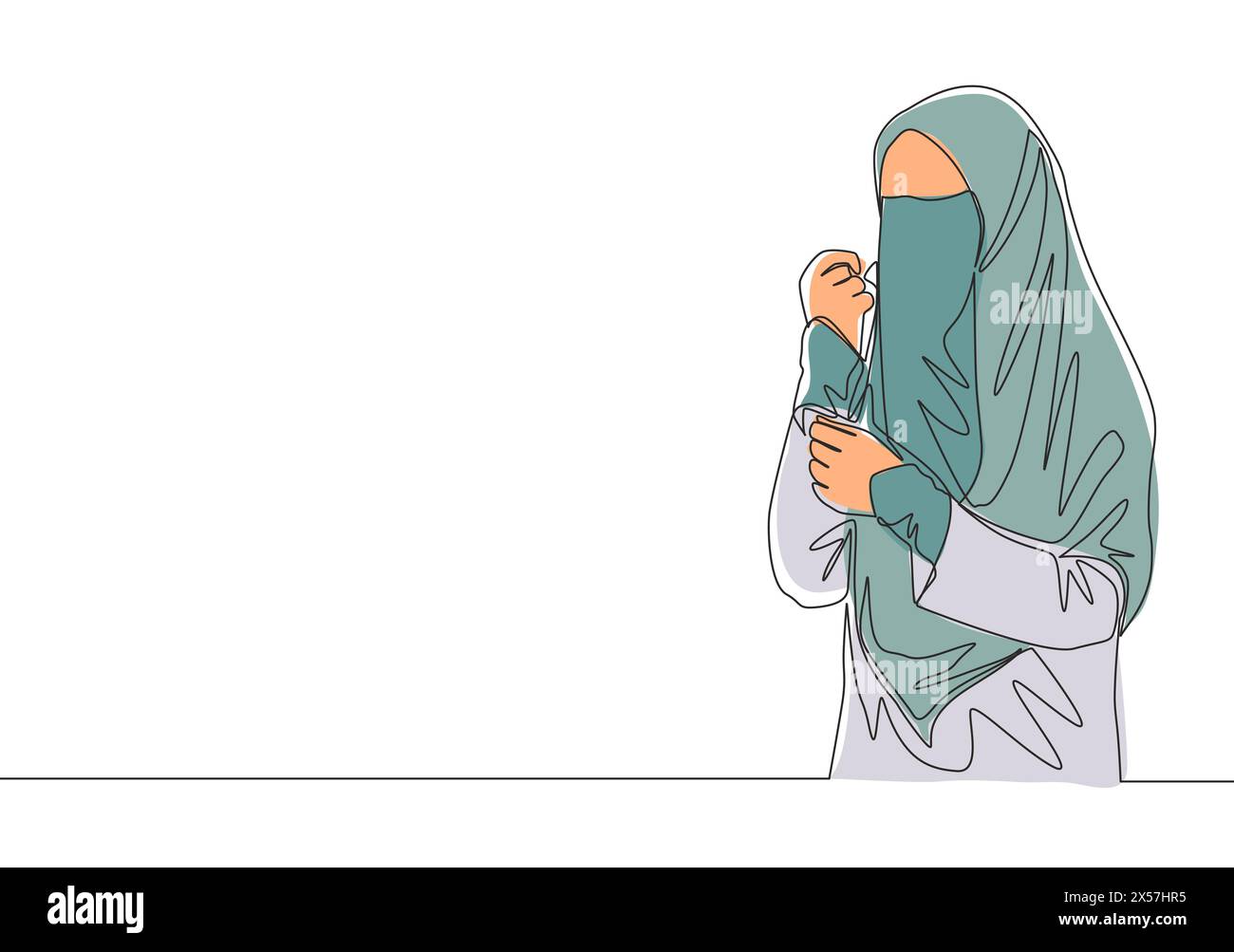 Single continuous line drawing of young beauty Asian muslimah wearing ...