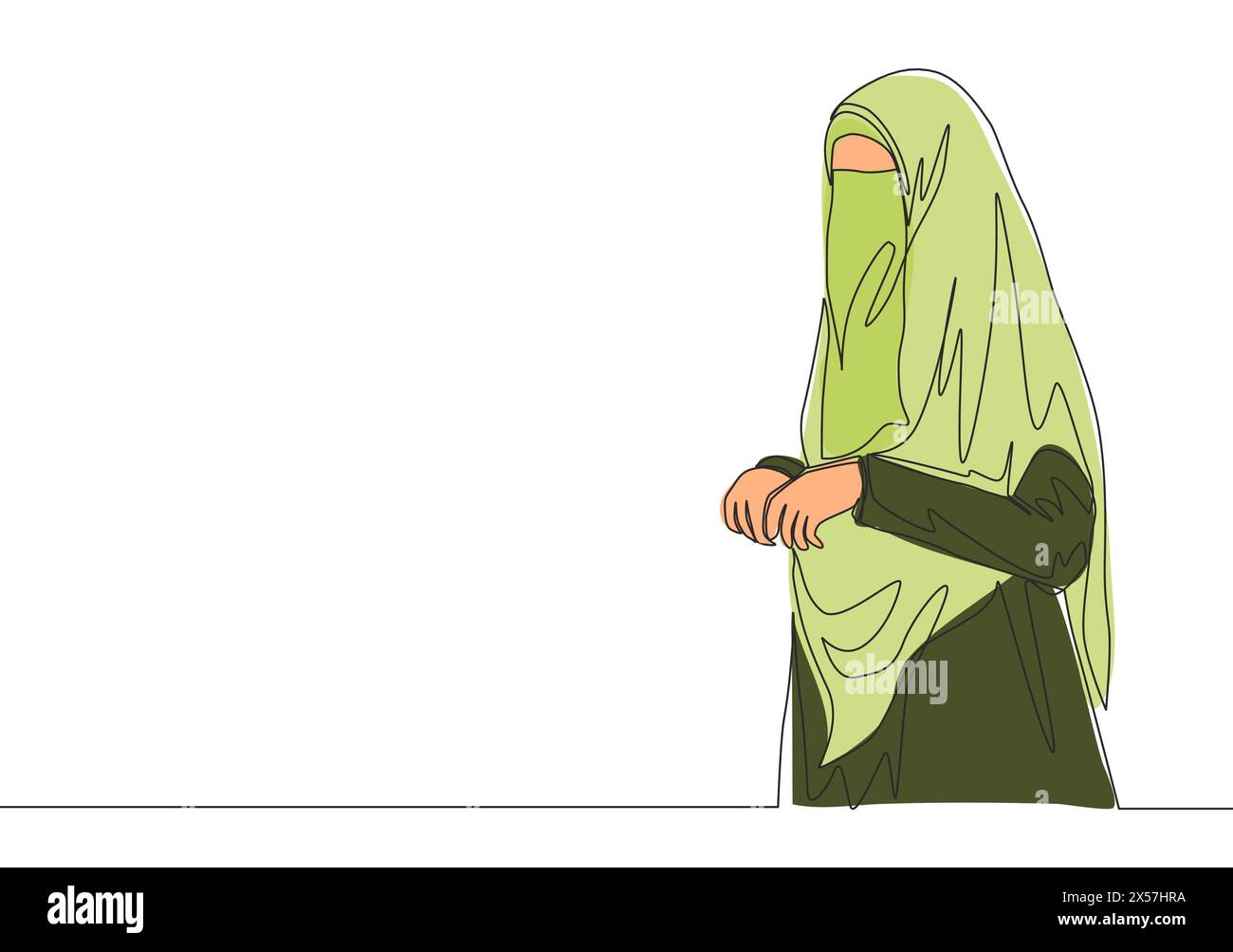 One single line drawing of young beautiful pretty middle east muslimah ...