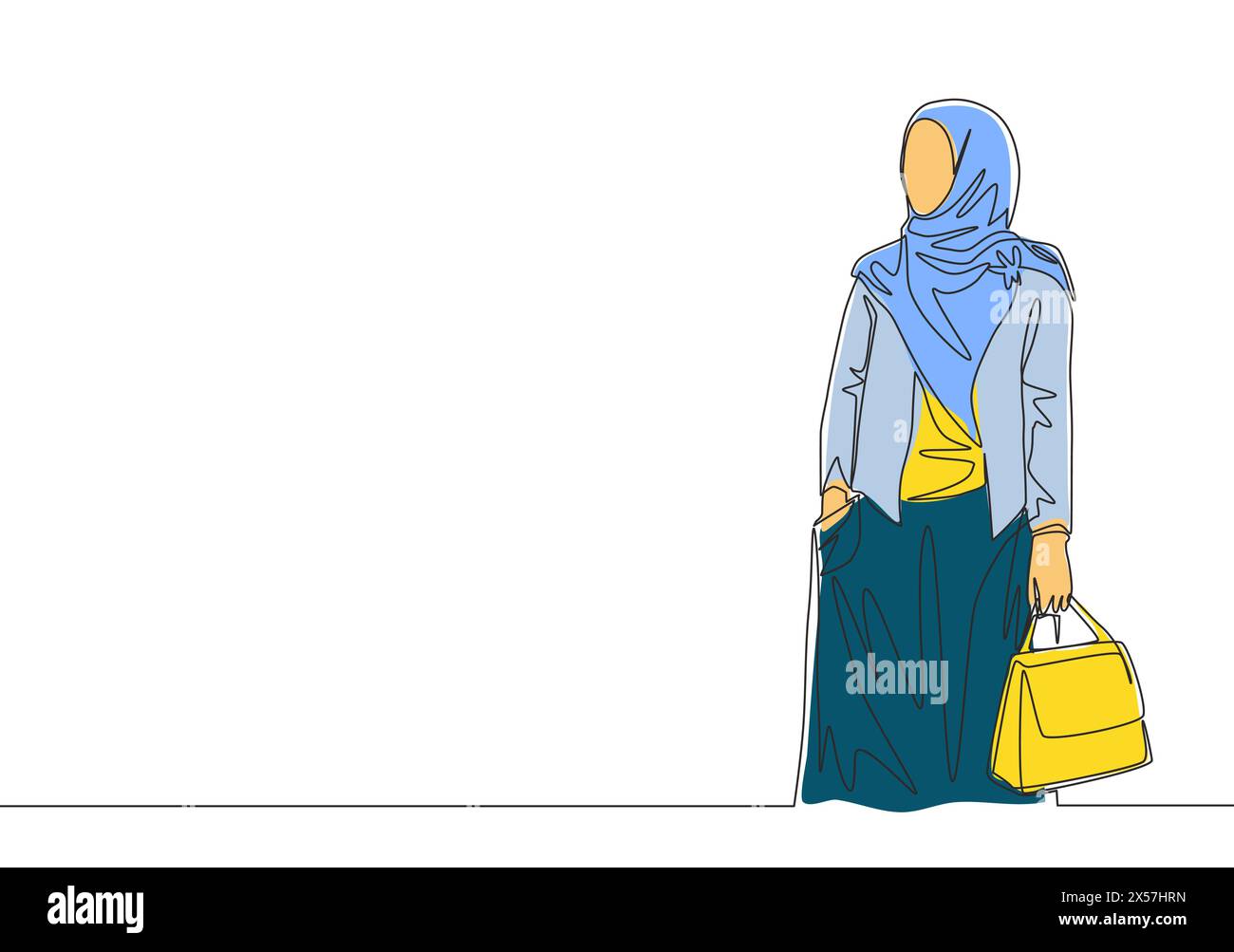 One single line drawing of young attractive happy muslimah wearing veil ...