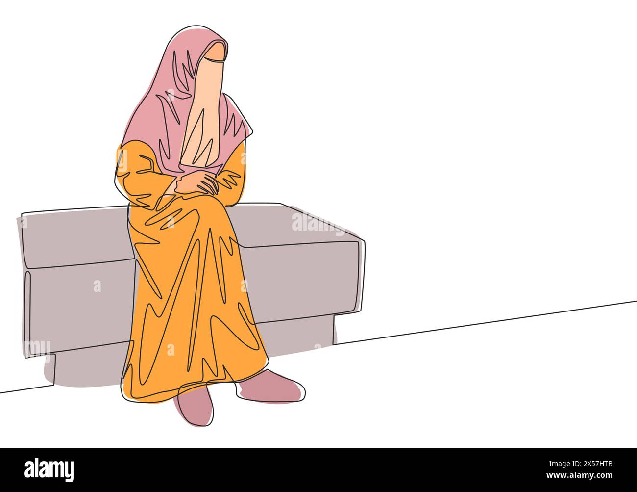 Single continuous line drawing of young attractive middle east muslimah ...