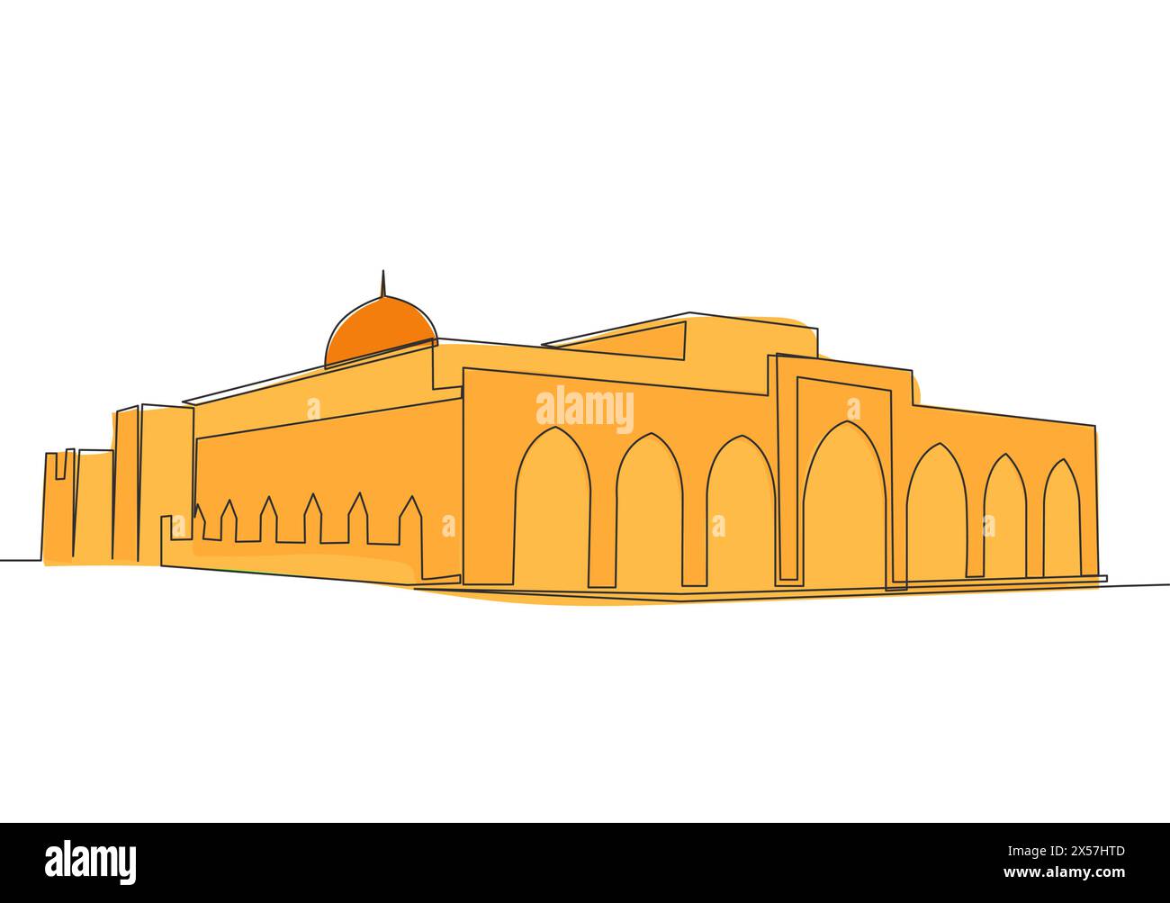 One single line drawing of Islamic historical landmark masjid or mosque ... One single line drawing of Islamic historical landmark masjid or mosque ...
